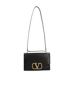 Valentino Garavani Vlogo Plaque Foldover Top Shoulder Bag - Black