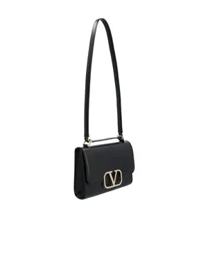 Valentino Garavani Vlogo Plaque Foldover Top Shoulder Bag - Black