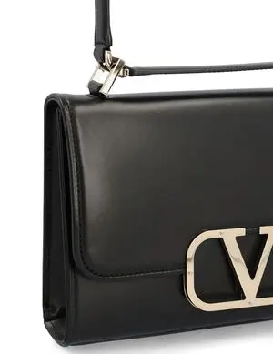 Valentino Garavani Vlogo Plaque Foldover Top Shoulder Bag - Black