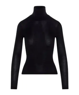 Saint Laurent Ribbed Knit Turtleneck Sweater - Black
