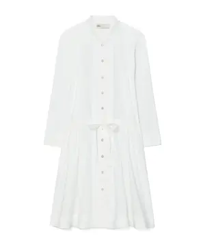 Tory Burch Button-front Mini Dress With Drawstring Waist - White