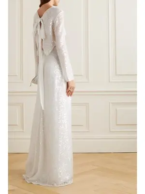 Erdem Sequined Chiffon Maxi Dress With Open Back Bow Detail - Ivory