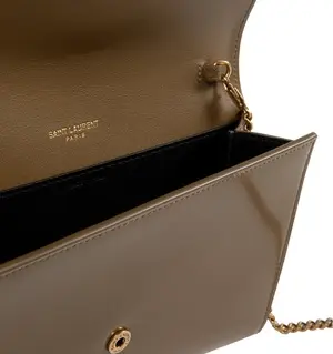 Saint Laurent Uptown Chain Logo Plaque Wallet - Brown