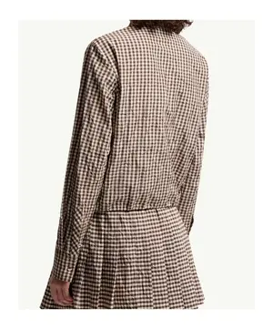 Moncler Gingham Logo Patch Zip-up Shirt Jacket - Nude
