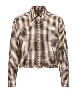 Moncler Gingham Logo Patch Zip-up Shirt Jacket - Nude