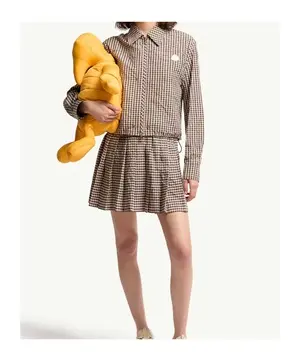 Moncler Gingham Logo Patch Zip-up Shirt Jacket - Nude