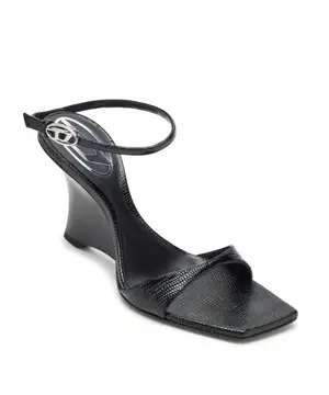 DIESEL® Lizard-effect Wedge Sandals With D-shaped Buckle - Black