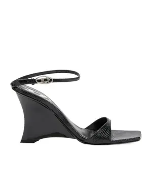 DIESEL® D-amber Wedge Sandals With Buckle Detail - Black