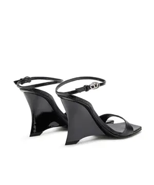 DIESEL® D-amber Wedge Sandals With Buckle Detail - Black