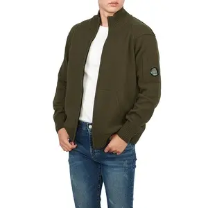 C.P. COMPANY Lambswool Zipped Cardigan - Green