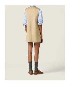 Miu Miu Sleeveless Chino Dress With Embroidered Logo - Cord