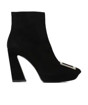 ROGER VIVIER Suede Platform Ankle Boots With Metal Buckle