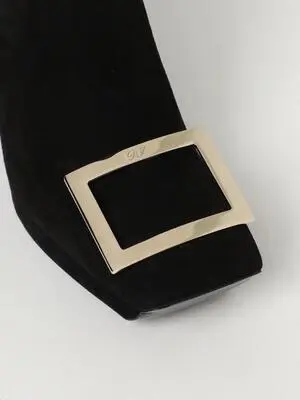 ROGER VIVIER Suede Platform Ankle Boots With Metal Buckle