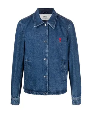 AMI Paris Denim Jacket With Embroidered Logo - Blue