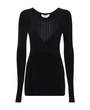 MSGM Knot Detailed Slim Fit Fine Knit Long Sleeve Top