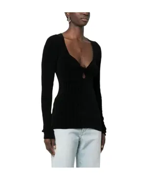 MSGM Knot Detailed Slim Fit Fine Knit Long Sleeve Top