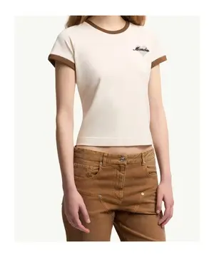 Moncler Logo Embroidered Crewneck T-shirt - Light Beige