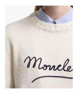 Moncler Embroidered Logo Crew Neck Jumper - White
