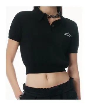 Alexander Wang 3d Logo Mesh Cropped Polo Shirt