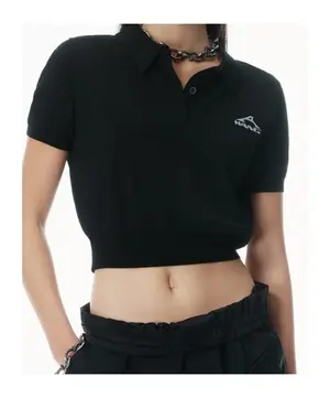 Alexander Wang 3d Logo Mesh Cropped Polo Shirt