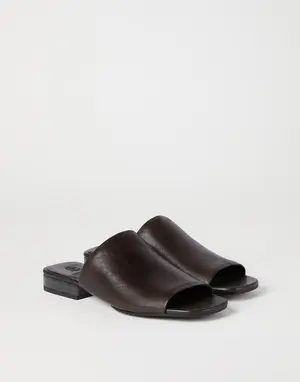 Brunello Cucinelli Monili Embellished Leather Mules - Cocoa