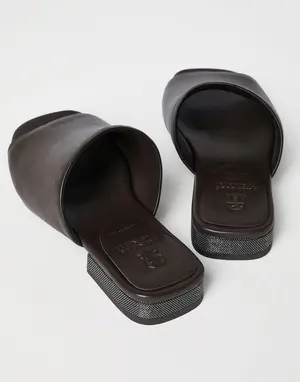 Brunello Cucinelli Monili Embellished Leather Mules - Cocoa
