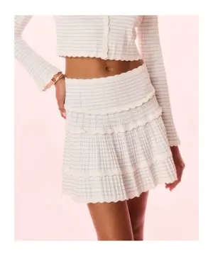 LoveShackFancy Colella Pleated Mini Skirt With Lurex Stripes