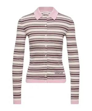 Moncler Striped Long-sleeve Knitted Polo Top - No