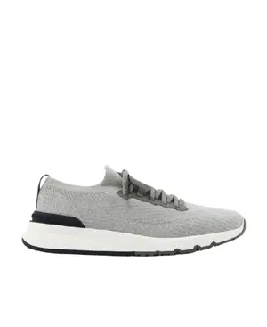 Brunello Cucinelli Knitted Lace-up Sneakers - Gray