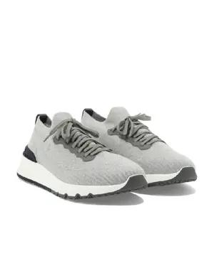 Brunello Cucinelli Knitted Lace-up Sneakers - Gray