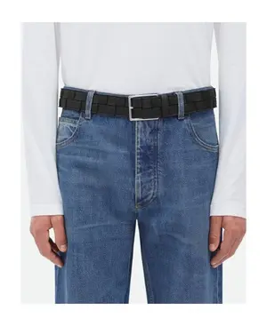 Bottega Veneta Logo Woven Belt - Black