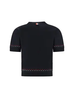 Thom Browne Short Sleeve T-shirt With Snowflake Print - Black