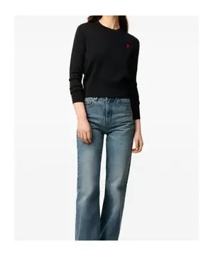 Ami De Coeur Embroidered Crew Neck Sweater - Black