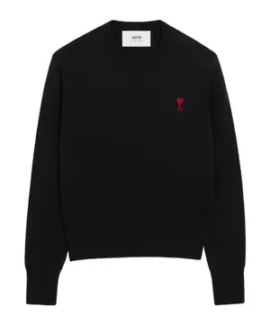 AMI Paris Logo Embroidered Crewneck Jumper - Black