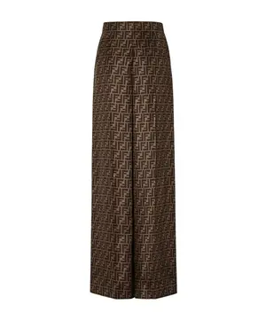 Fendi Ff Motif Pleated Wide-leg Trousers - Brown