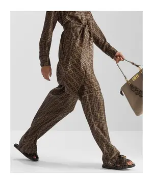 Fendi Ff Motif Pleated Wide-leg Trousers - Brown