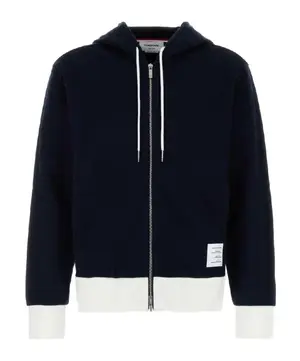 Thom Browne Logo Patch Zip-up Hoodie - Blue
