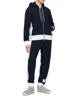 Thom Browne Logo Patch Zip-up Hoodie - Blue