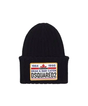 Dsquared2 Dsquared2 Logo Embroidered Turn-Up Beanie Black