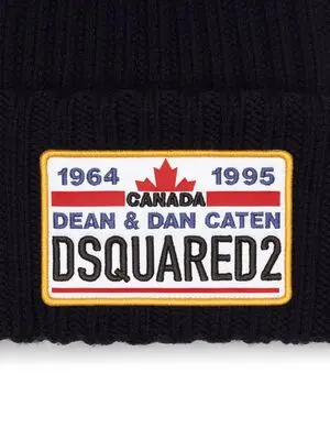 Dsquared2 Logo Embroidered Turn-up Beanie - Black