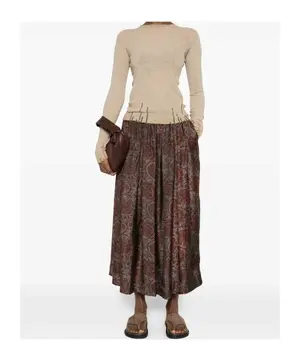 UMA WANG Floral Pattern Midi Skirt - Brown