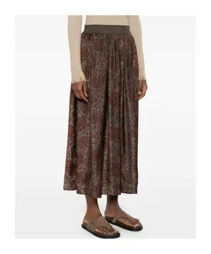 UMA WANG Floral Pattern Midi Skirt - Brown