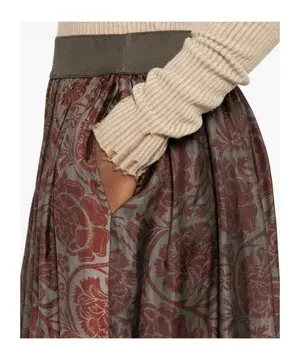UMA WANG Floral Pattern Midi Skirt - Brown