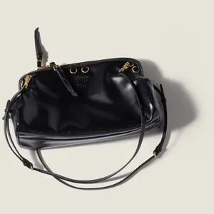 Miu Miu Caprice Shiny Leather Clutch With Gold Tone Hardware - Black