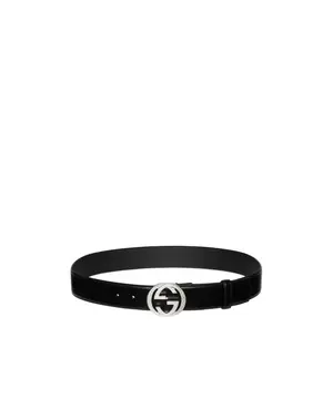 Gucci Leather Belt With Interlocking G Buckle - Black