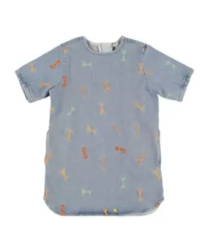 Stella McCartney Bow Embroidered Denim Dress - Gray