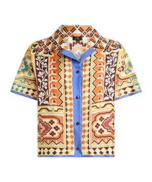 Etro Silk Twill Floral Print Bowling Shirt