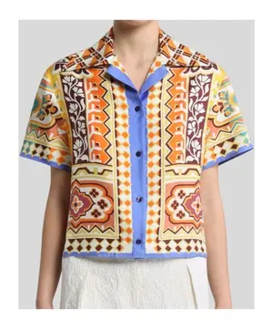 Etro Silk Twill Floral Print Bowling Shirt