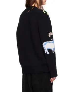 Burberry V-neck Farm Animal Intarsia Knit Cardigan