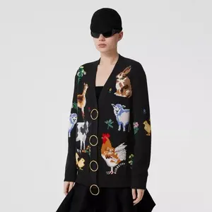 Burberry V-neck Farm Animal Intarsia Knit Cardigan